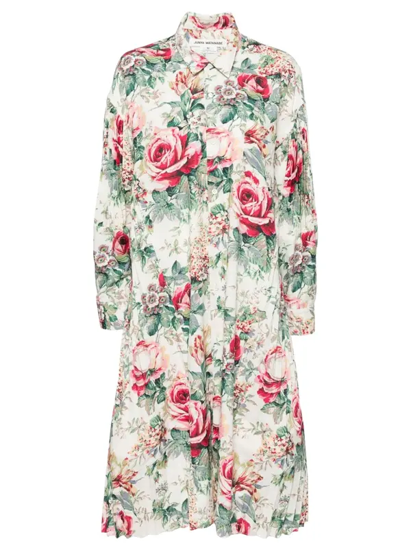 Junya Watanabe Floral-print Shirt Dress - Neutrals