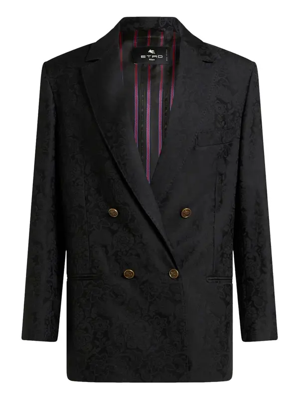 Etro Patterned Jacquard Double-breasted Jacket - Black
