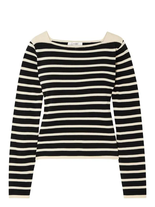 FRAME Striped Cotton Sweater - Black
