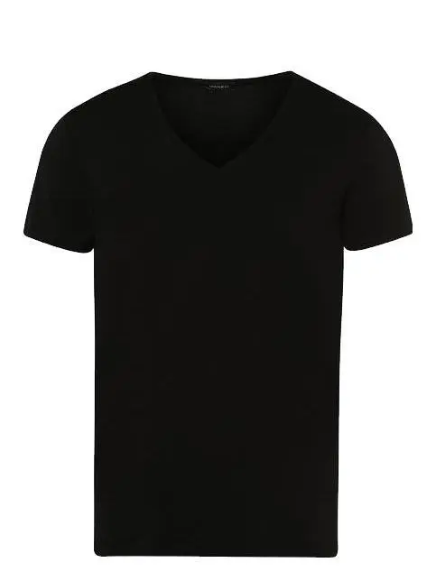 Hanro Cotton Superior Fitted V-neck Cotton T-shirt - Black