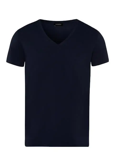 Hanro Cotton Superior Fitted V-neck Cotton T-shirt - Midnight Navy