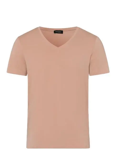 Hanro Cotton Superior Fitted V-neck Cotton T-shirt - Neutral