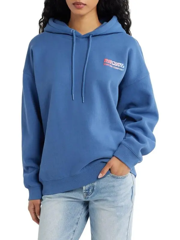 Rip Curl Surf Puff Print Graphic Hoodie - Navy/red