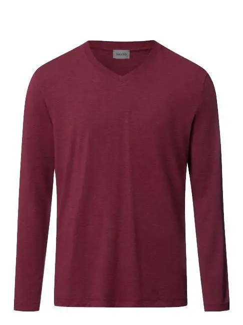 Hanro Long Sleeve V-neck Top - Cabernet Melange