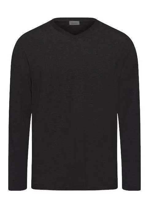 Hanro Long Sleeve V-neck Top - Caviar