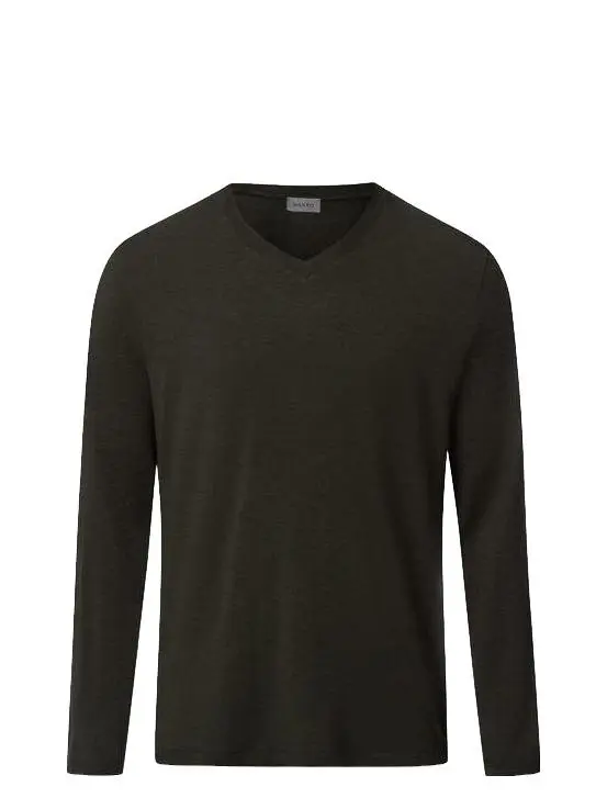 Hanro Long Sleeve V-neck Top - Earthy Ink Melange