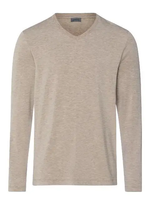 Hanro Long Sleeve V-neck Top - Hazelnut Melange