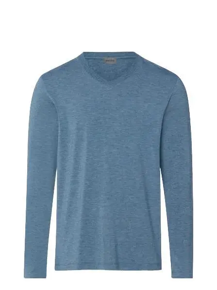 Hanro Long Sleeve V-neck Top - Retro Blue Melange