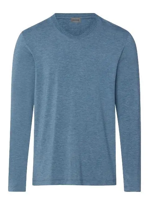 Hanro Long Sleeve V-neck Top - Retro Blue Melange