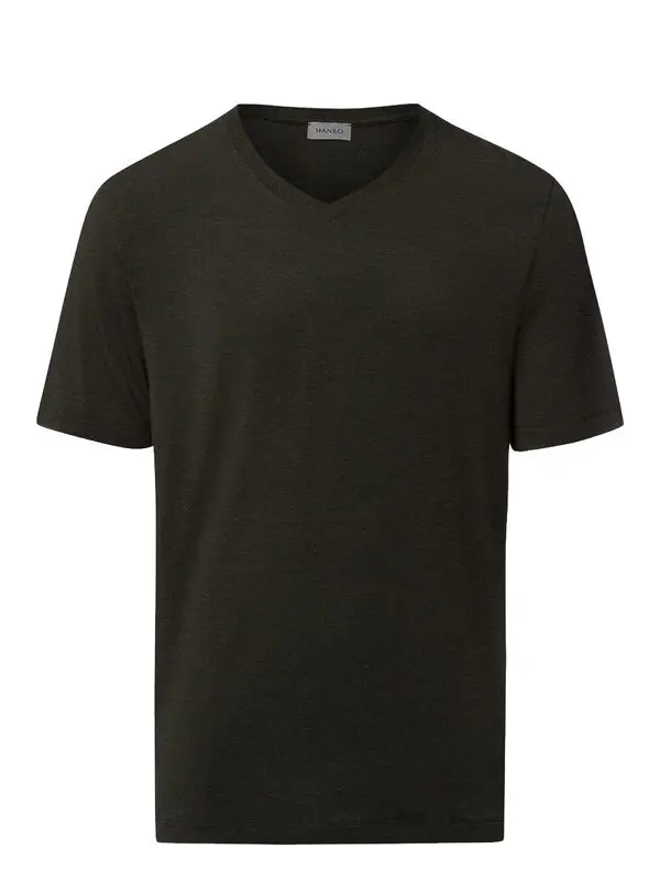 Hanro Casuals Soft V-neck T-shirt - Earthy Ink Melange