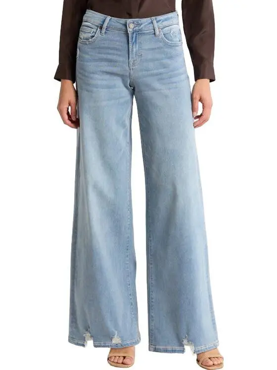 HIDDEN JEANS Chewed Hem Wide Leg Jeans - Light Wash