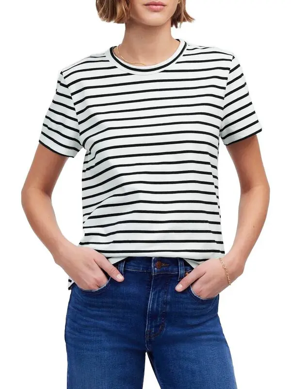 Madewell Stripe Cotton Crewneck T-shirt - Black & White Stripe