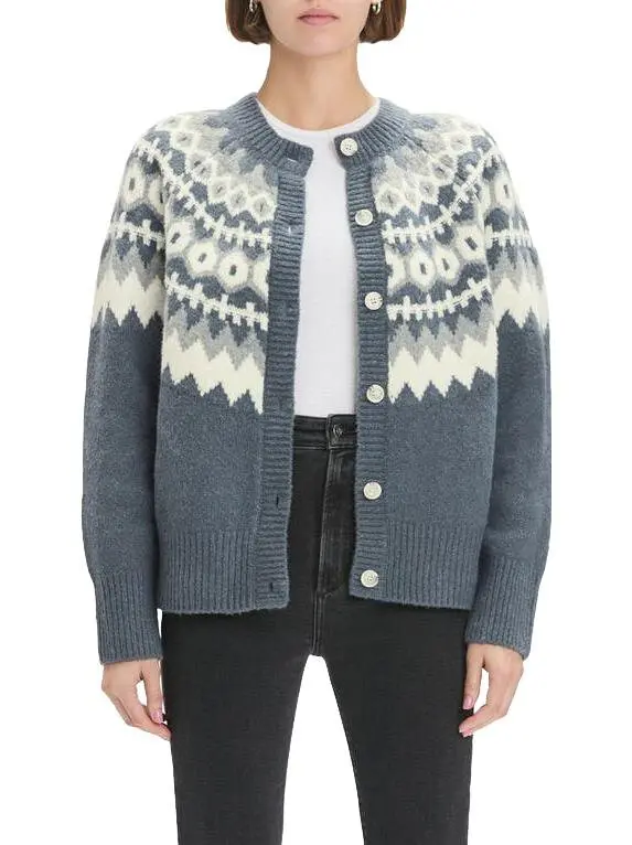 FAVORITE DAUGHTER The Snowed In Fair Isle Merino Wool & Cashmere Blend Cardigan - Charcoal