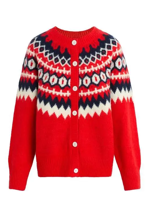 FAVORITE DAUGHTER The Snowed In Fair Isle Merino Wool & Cashmere Blend Cardigan - Red Fairisle