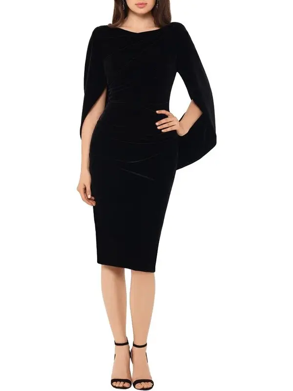 Betsy & Adam Capelet Velvet Sheath Dress - Black