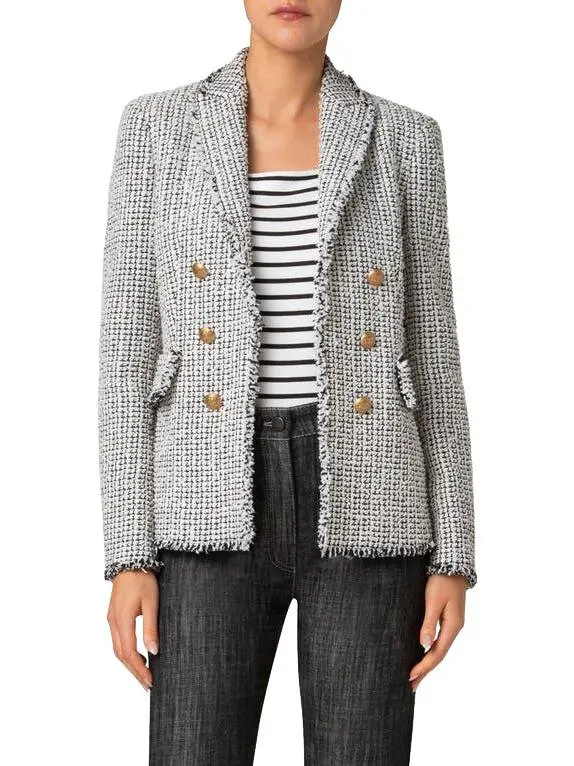 Akris Fringe Tweed Blazer - Cream-black