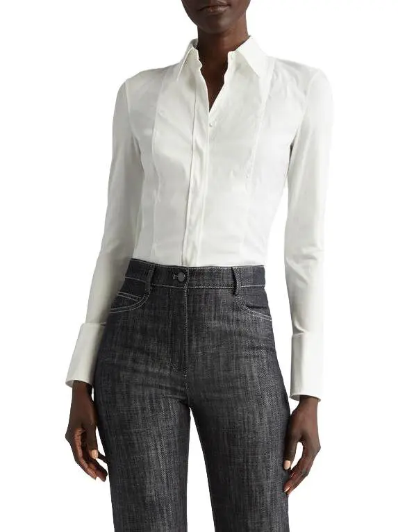 Akris Mixed Media Button-up Shirt - Cream