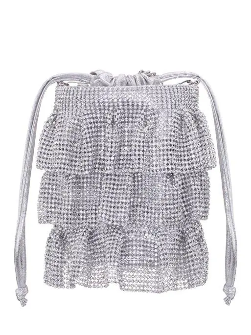 Nina Evening Drawstring Clutch - Silver