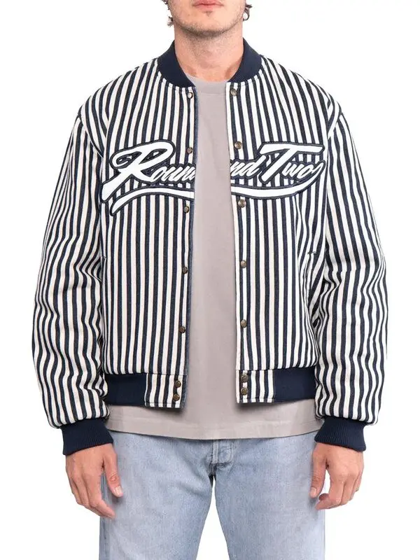 ROUND TWO Varsity Reversible Quilted Baseball Jacket - Blue