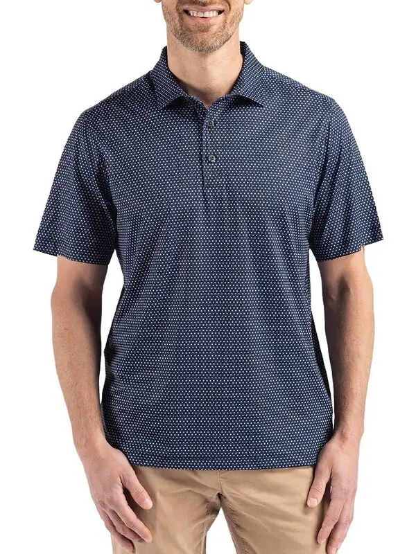 Cutter & Buck Pike Shadow Check Print Polo - Navy Blue