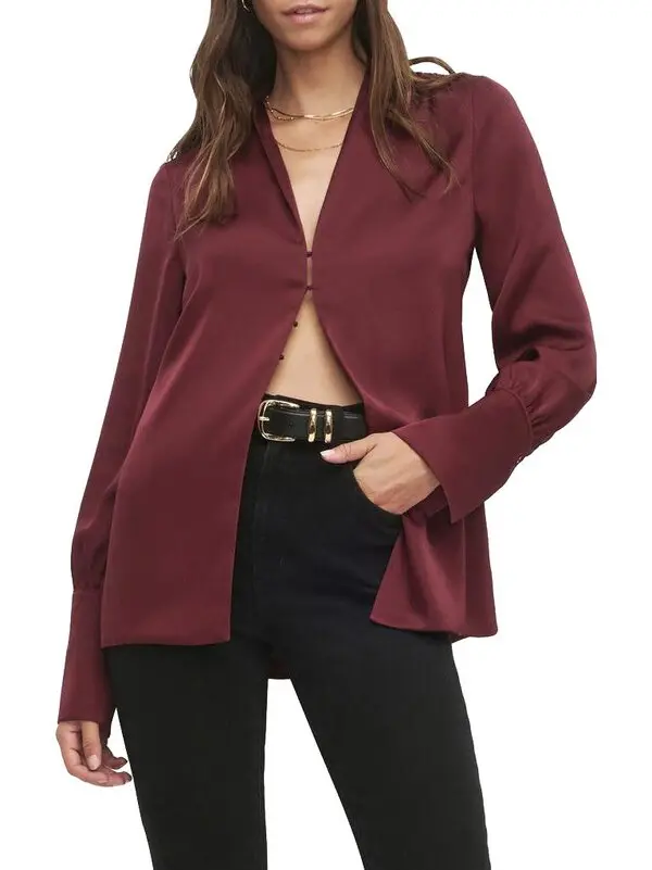 FAVORITE DAUGHTER Izzy Fluted-sleeve Satin Shirt - Vino