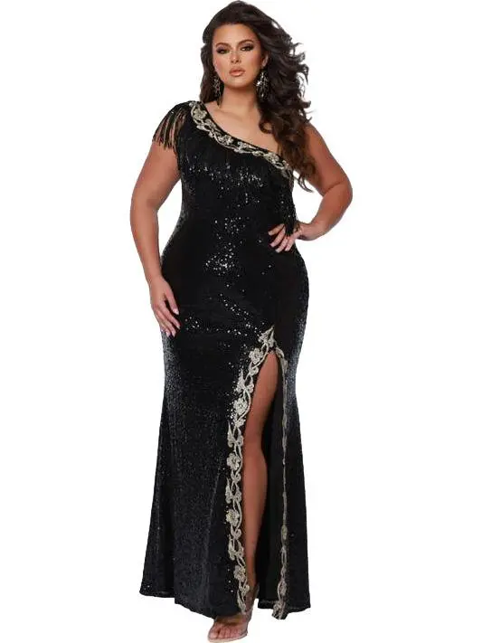 SYDNEY'S CLOSET Fitted Sequin Maxi Formal Dress - Black/gold