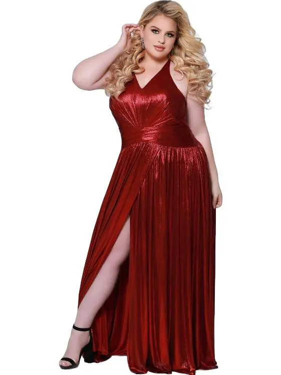 SYDNEY'S CLOSET A-line Metallic Formal Dress - Crimson