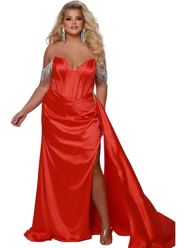 SYDNEY'S CLOSET Fringe Corset Satin Gown - Tangerine
