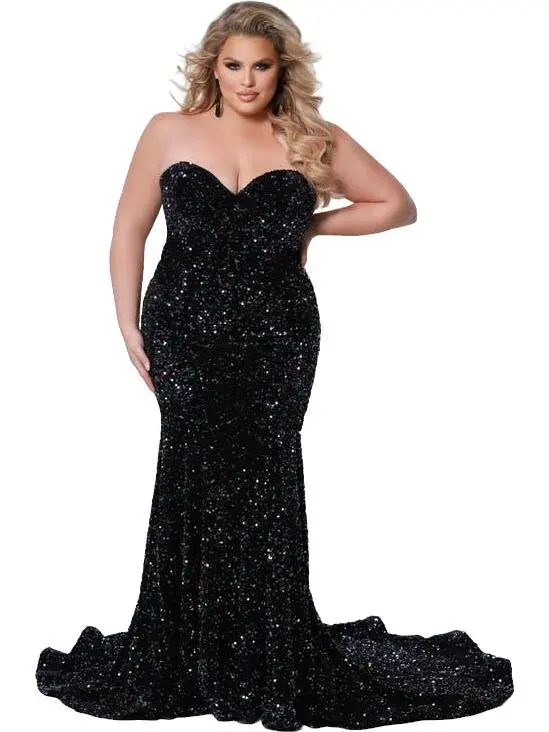 SYDNEY'S CLOSET Johnathan Kayne Sequin Velvet Fitted Gown - Kaleidoscope
