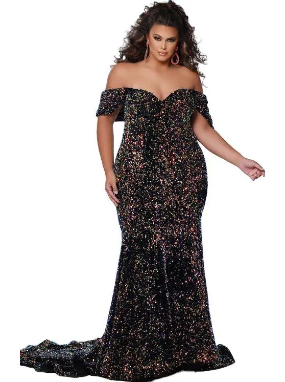 SYDNEY'S CLOSET Johnathan Kayne Sequin Velvet Fitted Gown - Supernova