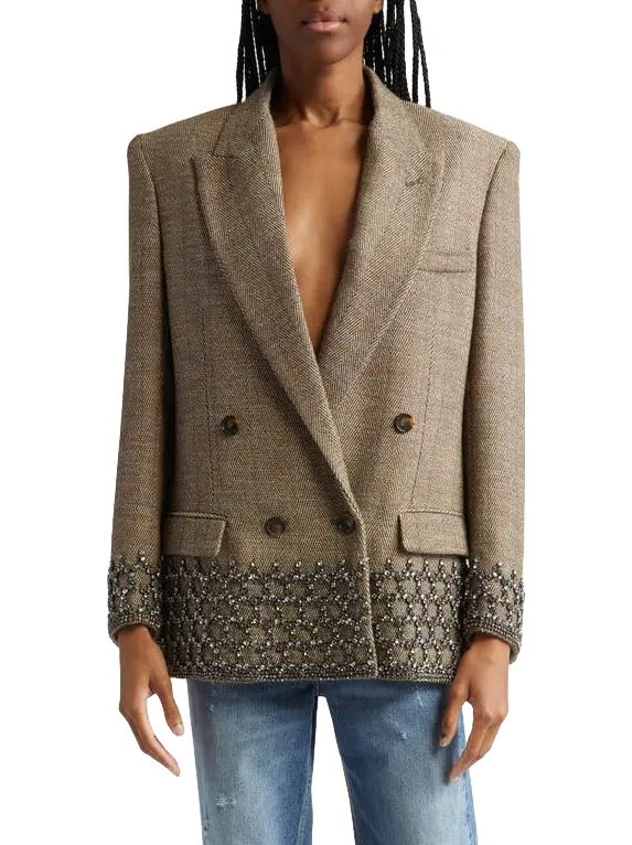 Stella McCartney Oversized Herringbone Wool Blend Blazer - Chestnut