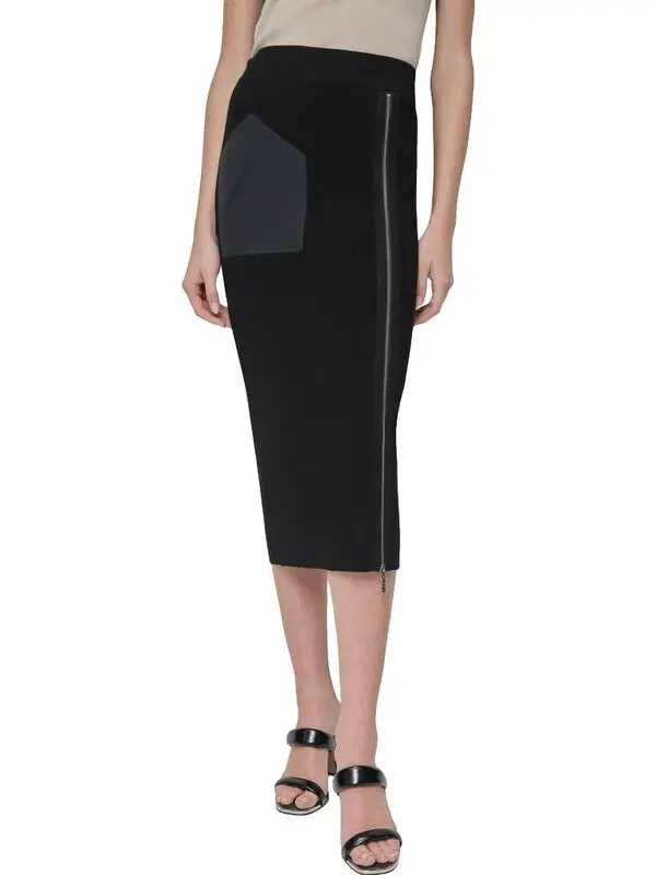 Dkny Zipper Slit Midi Sweater Skirt - Black