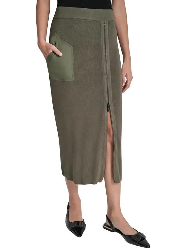 Dkny Zipper Slit Midi Sweater Skirt - City Taupe