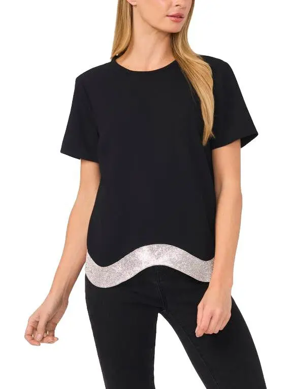 CECE DUPRAZ Embellished Hem Crepe Top - Rich Black