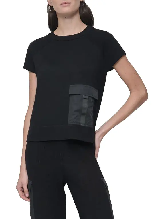 Dkny Satin Pocket Short Sleeve Sweater - Black