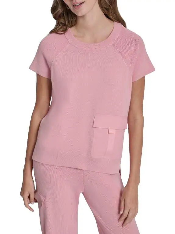 Dkny Satin Pocket Short Sleeve Sweater - Bloom Pink