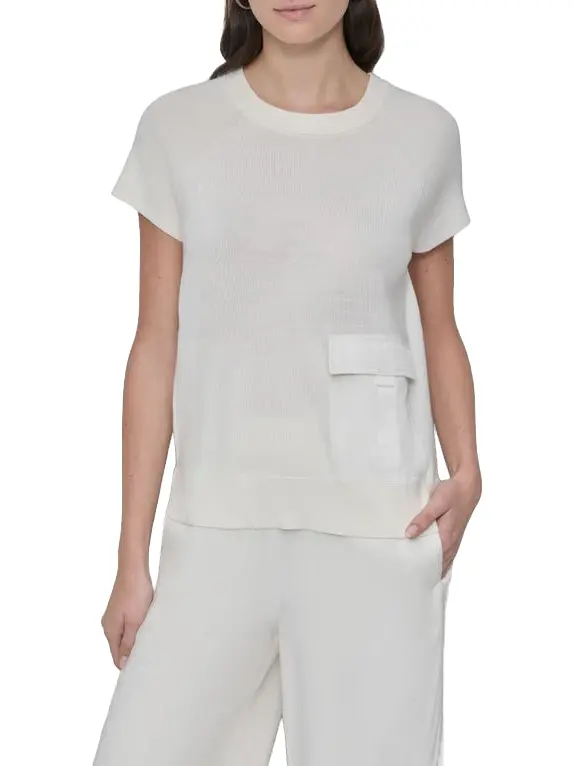 Dkny Satin Pocket Short Sleeve Sweater - Ivory