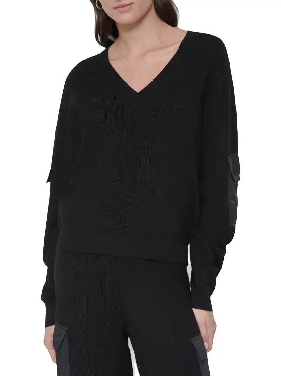 Dkny Cargo Sleeve Ribbed Sweater - Black