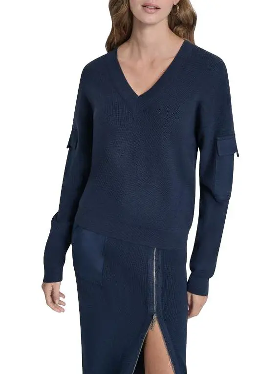 Dkny Cargo Sleeve Ribbed Sweater - Hudson Blue
