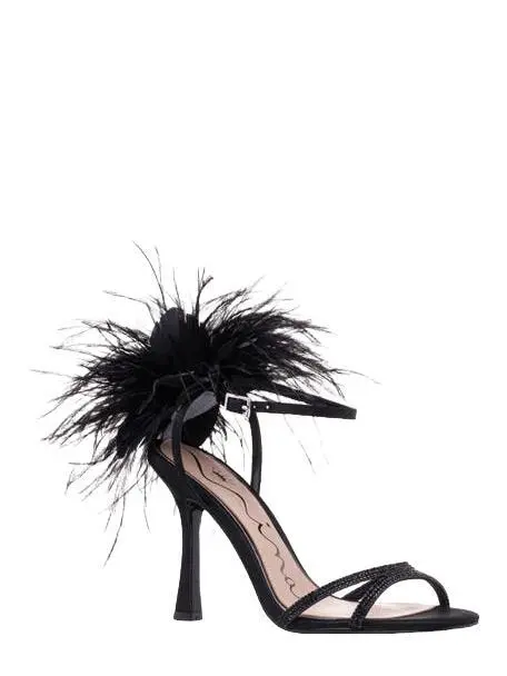Nina Demi Feathered Ankle Strap Sandal - Black