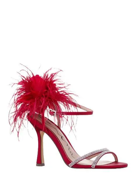 Nina Demi Feather Ankle Strap Sandal - Red