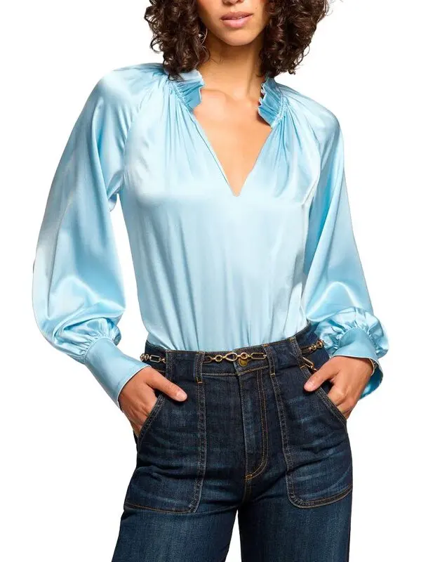 Ramy Brook Gayle Stretch Silk Shirt - Dream Blue