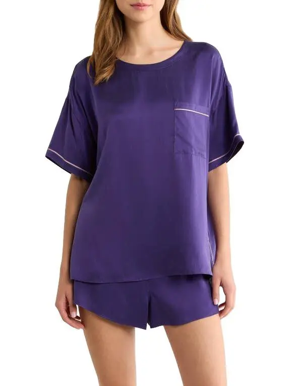 Lunya Washable Silk Short Pajamas - Flying Fig/lilac Haze