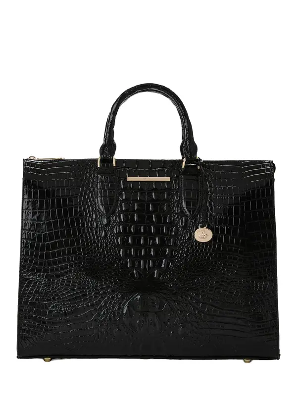 Brahmin Croc Embossed Leather Tote - Black