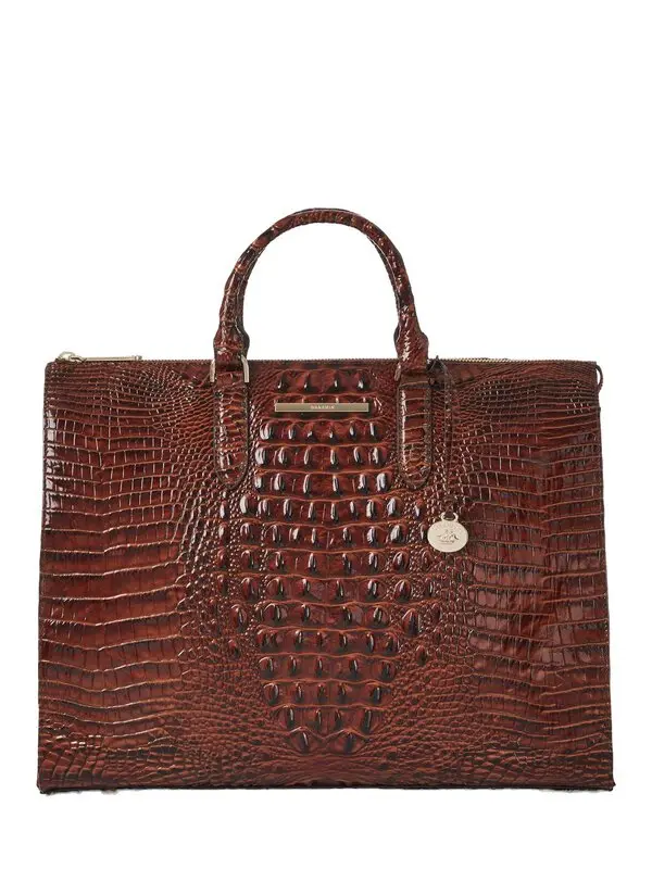 Brahmin Croc Embossed Leather Tote - Pecan