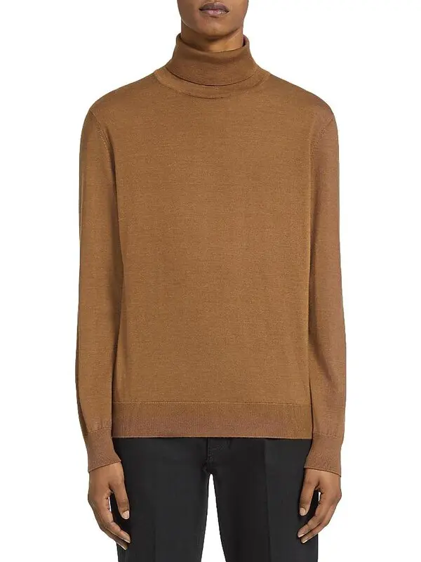 Zegna Cashseta Light Turtleneck Sweater - Dark Beige Solid