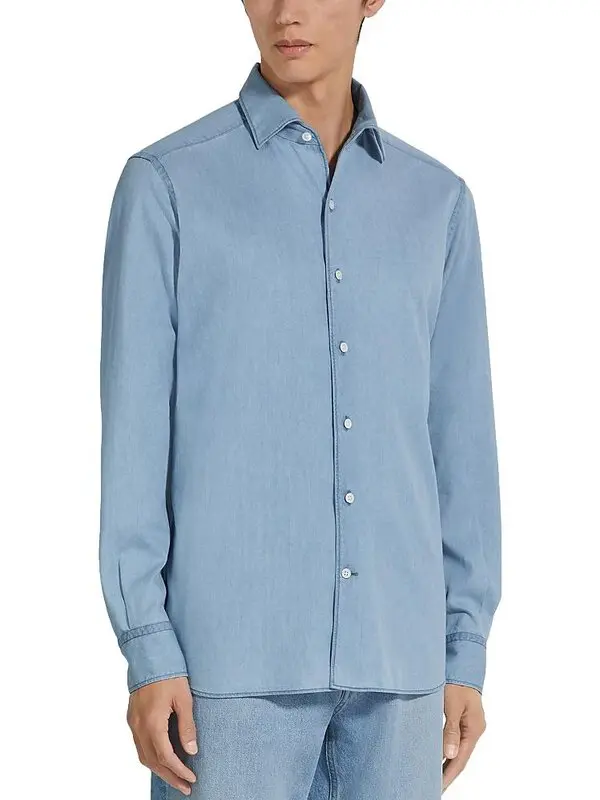Zegna Bleached Button Front Shirt - Light Blue