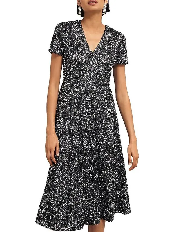 HOBBS LONDON Tatiana Sequin Dress - Black Silver