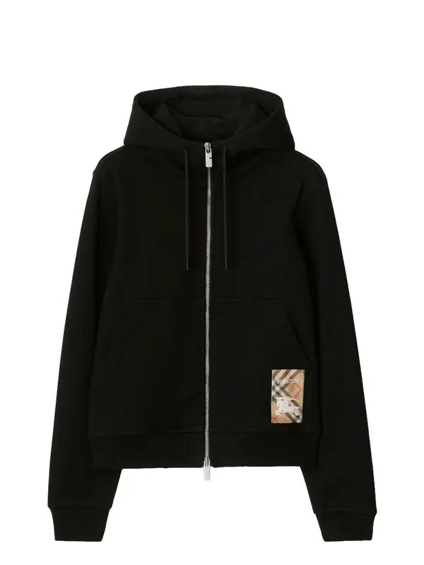 Burberry Check Label Cotton Zip Hoodie - Black