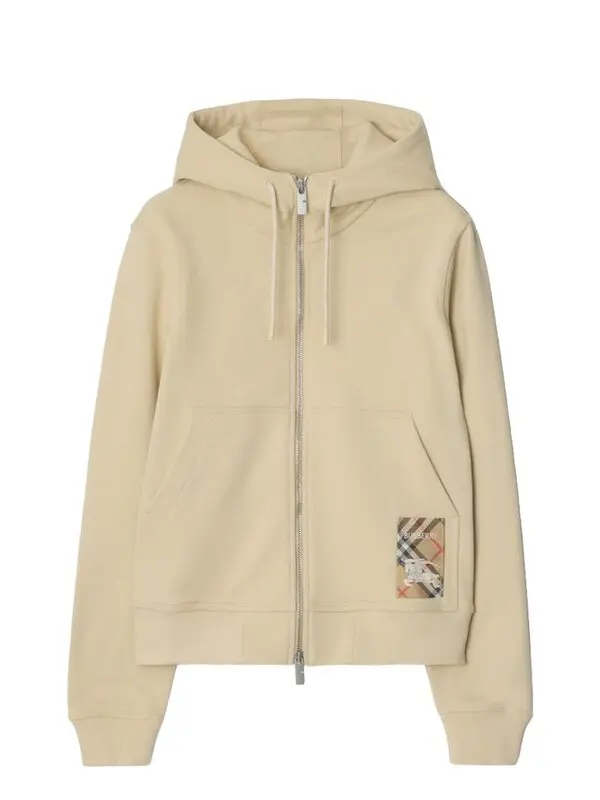 Burberry Check Label Cotton Zip Hoodie - Nutmeg